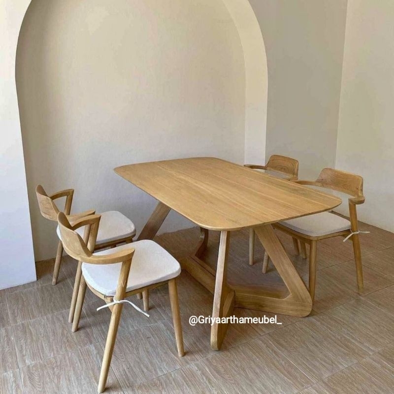 Jual meja makan terbaru kayu jati 4 kursi meja makan jati modern | Shopee Indonesia