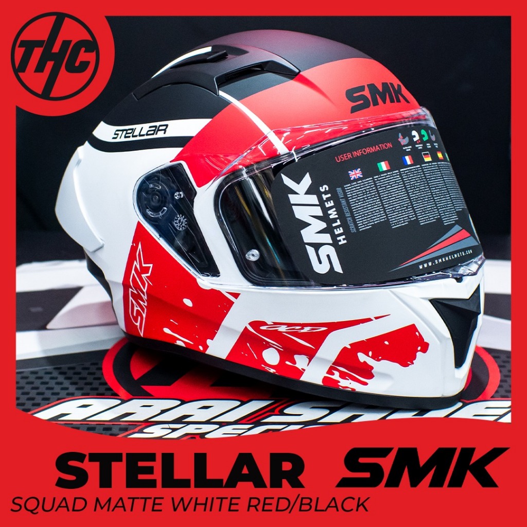 Jual HELM SMK STELLAR SQUAD MATT WHITE RED/BLACK FULL FACE HELMET ...