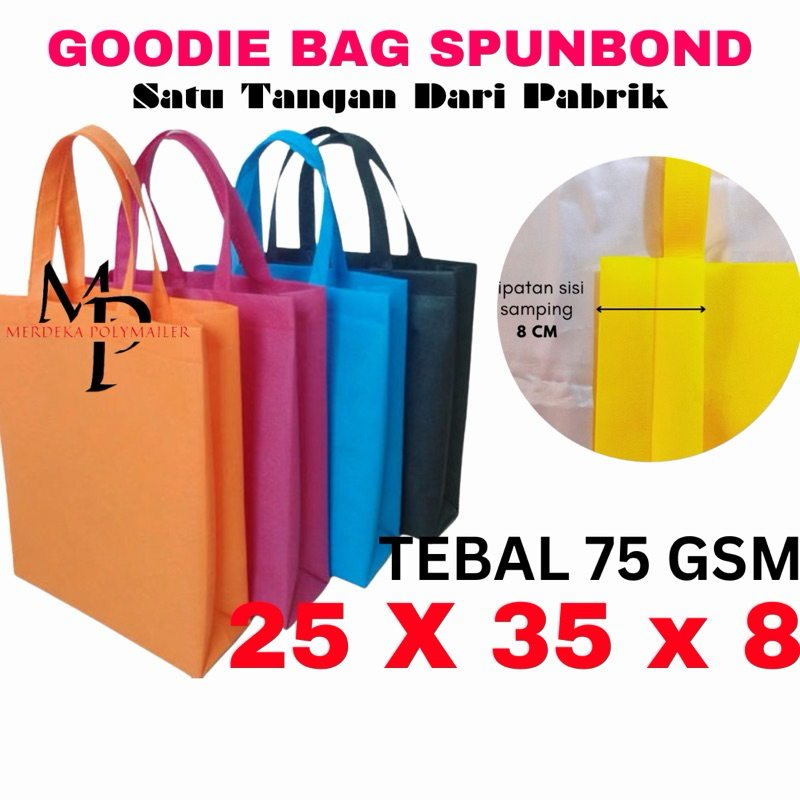 Jual Goodie bag spunbond 25x35x8 cm tas kain kantong belanja tas souvenir ultah tote bag polos ...