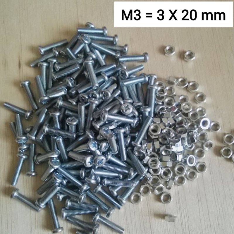 Jual 10 Set Baut Sekrup + Mur M3 Ukuran 3x20 mm Mata Obeng Plus | Shopee Indonesia