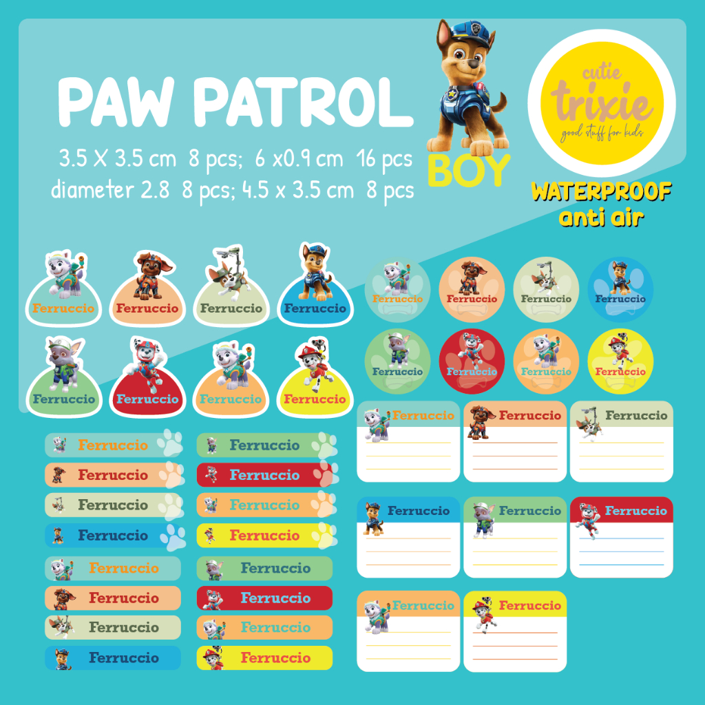 Jual Sticker label nama anak waterproof Paw Patrol Movie | Shopee Indonesia