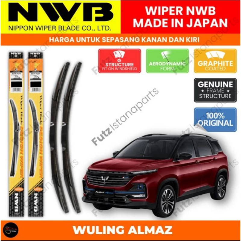 Jual Wiper Depan Wuling Almaz Ukuran 24” & 14” NWB Japan Hybrid Frameless | Shopee Indonesia
