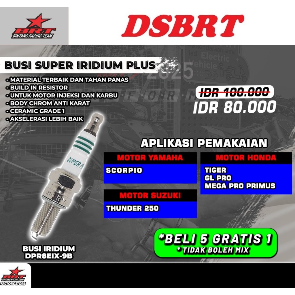 Jual Busi Racing BRT IRIDIUM Plus Tiger GL Pro Max CB Megapro Thunder Scorpio | Shopee Indonesia