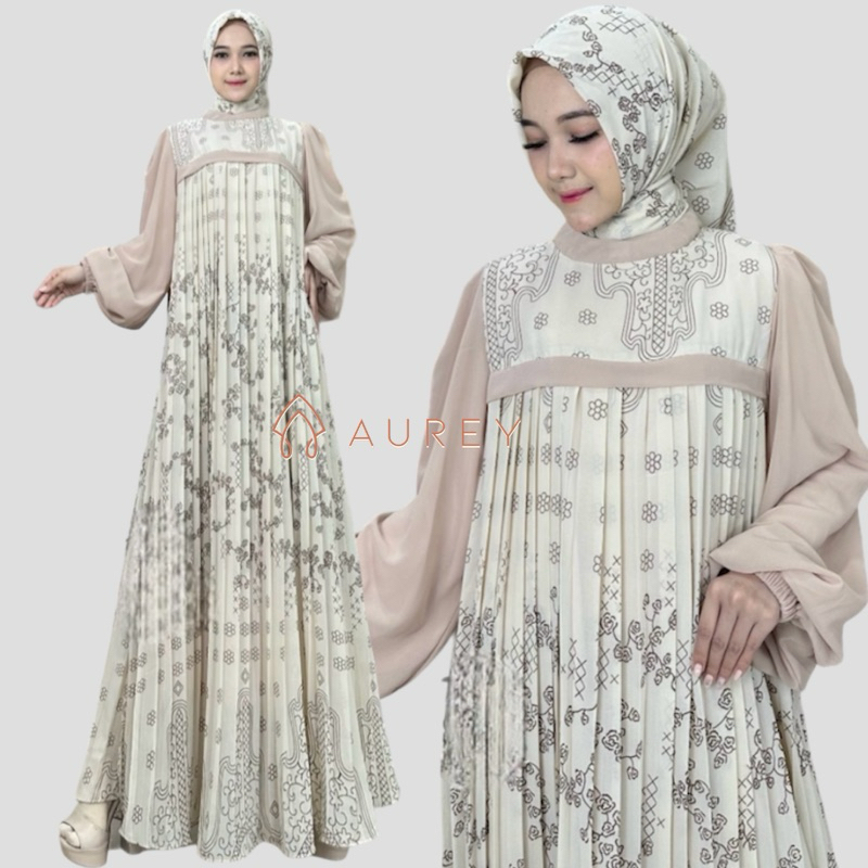 Jual Aurey - set hijab aghniya gamis dress wanita luxury gamis ceruty wanita busui friendly ...
