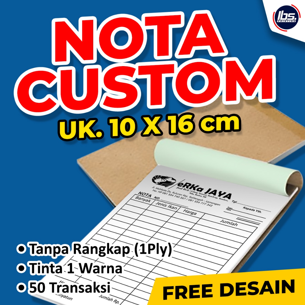 Jual CETAK NOTA CUSTOM 1/4 MIN 4 BUKU - 1 WARNA 4 BUKU | (10 X 16cm ...