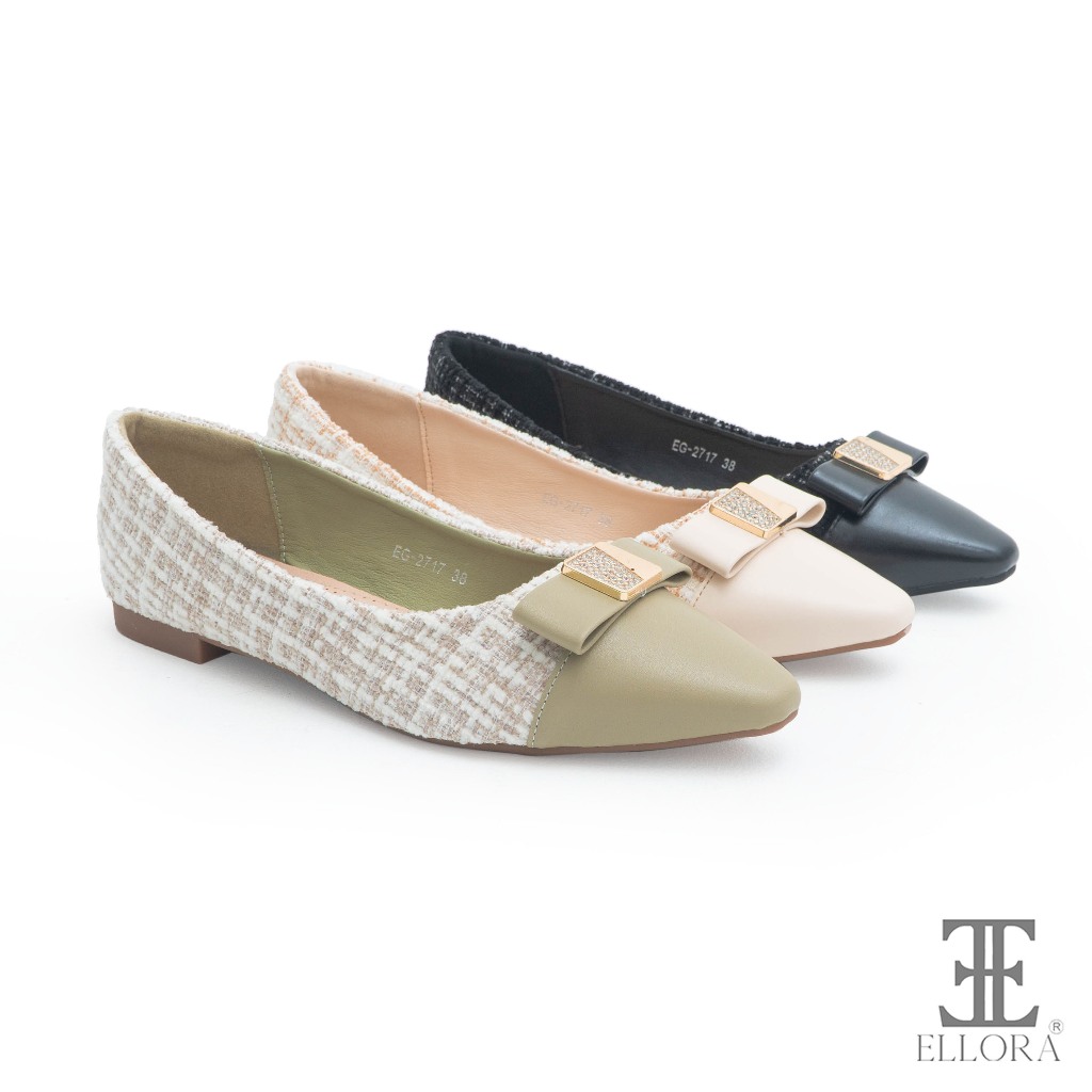 Jual ELLORA EG-2717 Sepatu Flatshoes Kerja Wanita Import Bahan Tweed ...