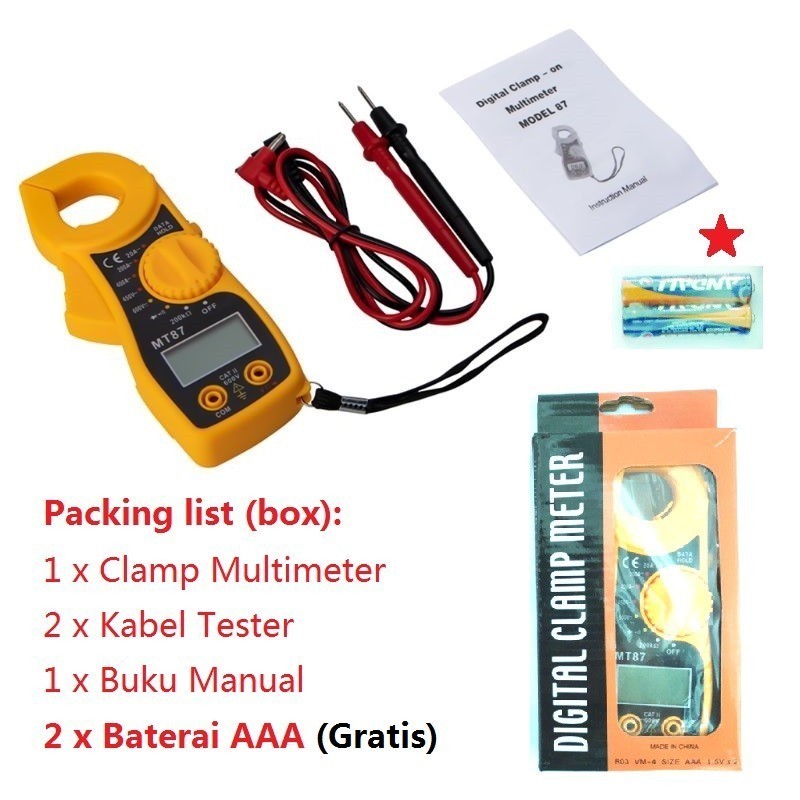 Jual MT87 Digital Clamp Meter tang ampere multimeter MT-87 Kabel Tester ...
