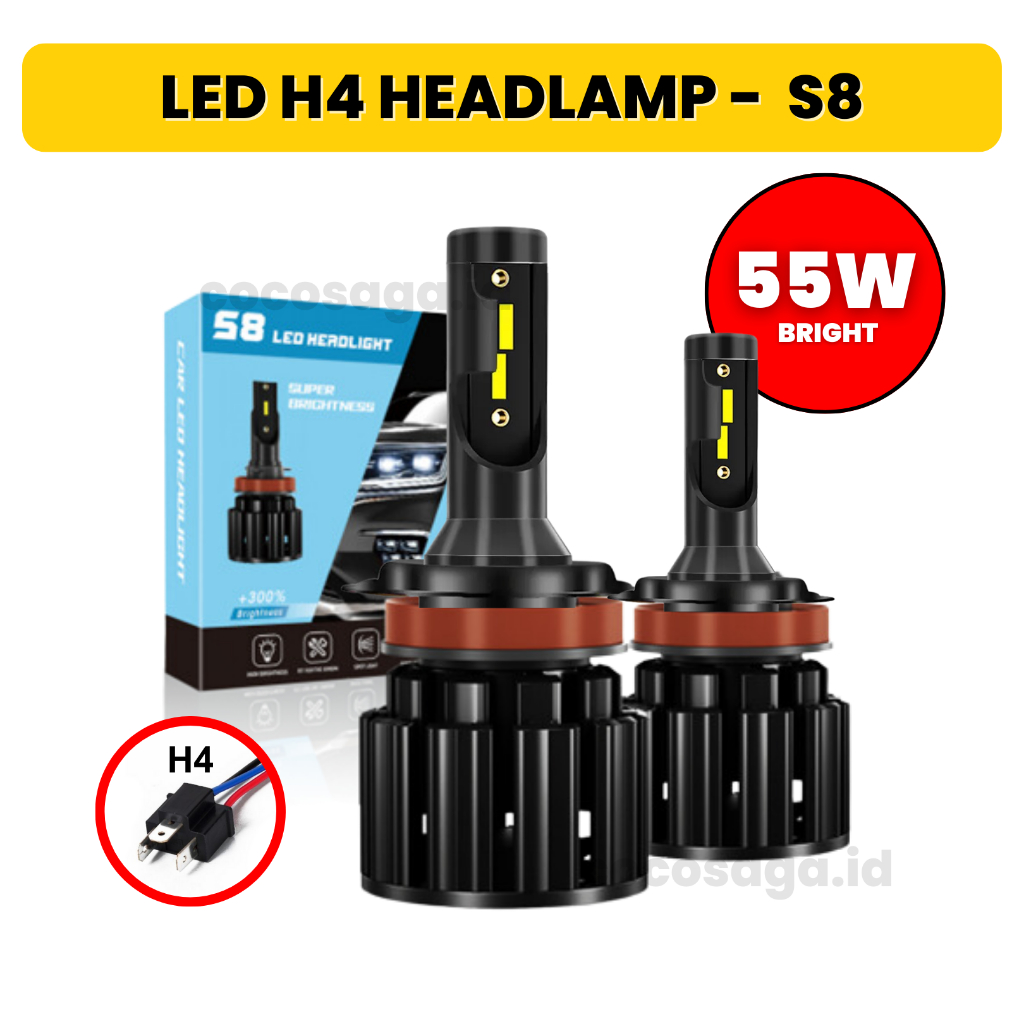 Jual Lampu LED H4 Headlamp Mobil Hi-Lo (MERK S8) SUPER TERANG - 55 watt, White 6000k, 12v ...