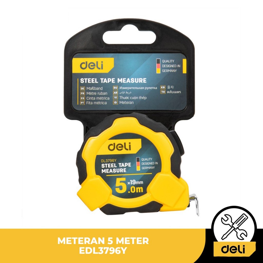 Jual Meteran Rol 5 meter Deli Measuring Tape EDL3796Y Meteran Kayu ...