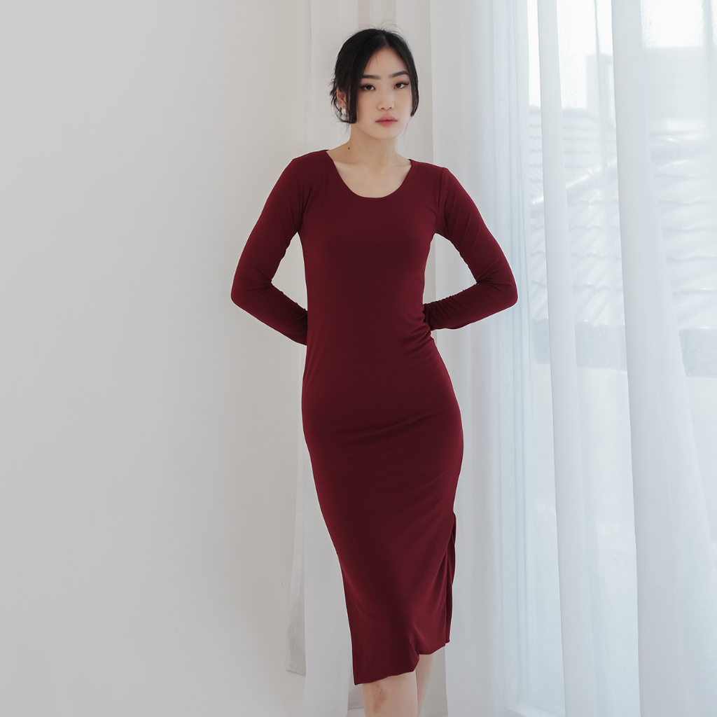 Jual NZINGA MINFANG Midi Bodycon Dress / Dress wanita lengan panjang dress ketat / bodycon ...