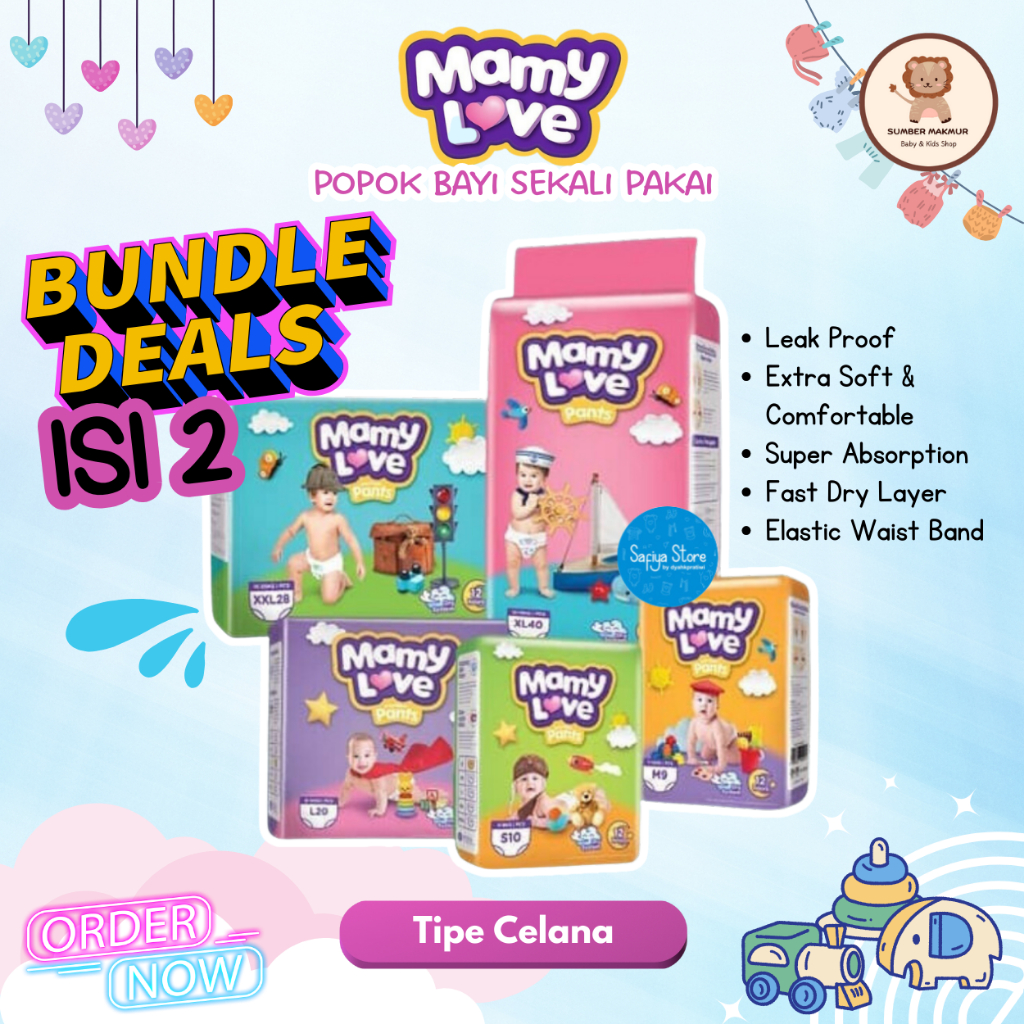 Jual BUNDLE ISI 2 Mamy Love Baby Diapers Pants / Popok Bayi Celana Extra Soft & Fast Dry Ready ...
