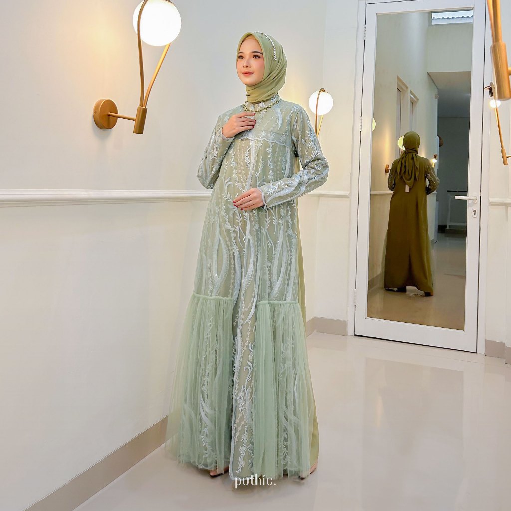 Jual Puthic Elya Dress Dress Gaun Long Full Lace Lebaran