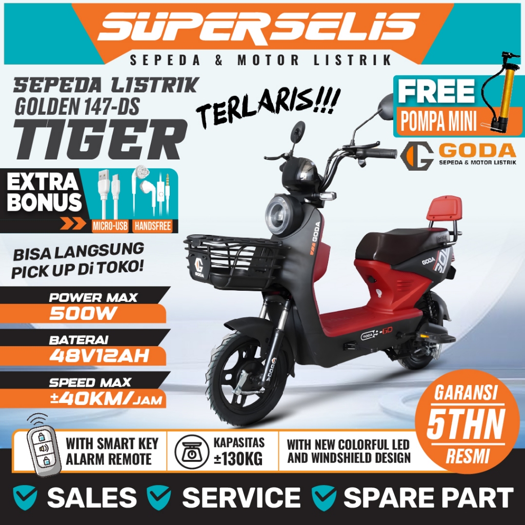 Jual Sepeda Listrik GODA 147DS TIGER 48V 12AH 48V/12AH Selis Garansi ...