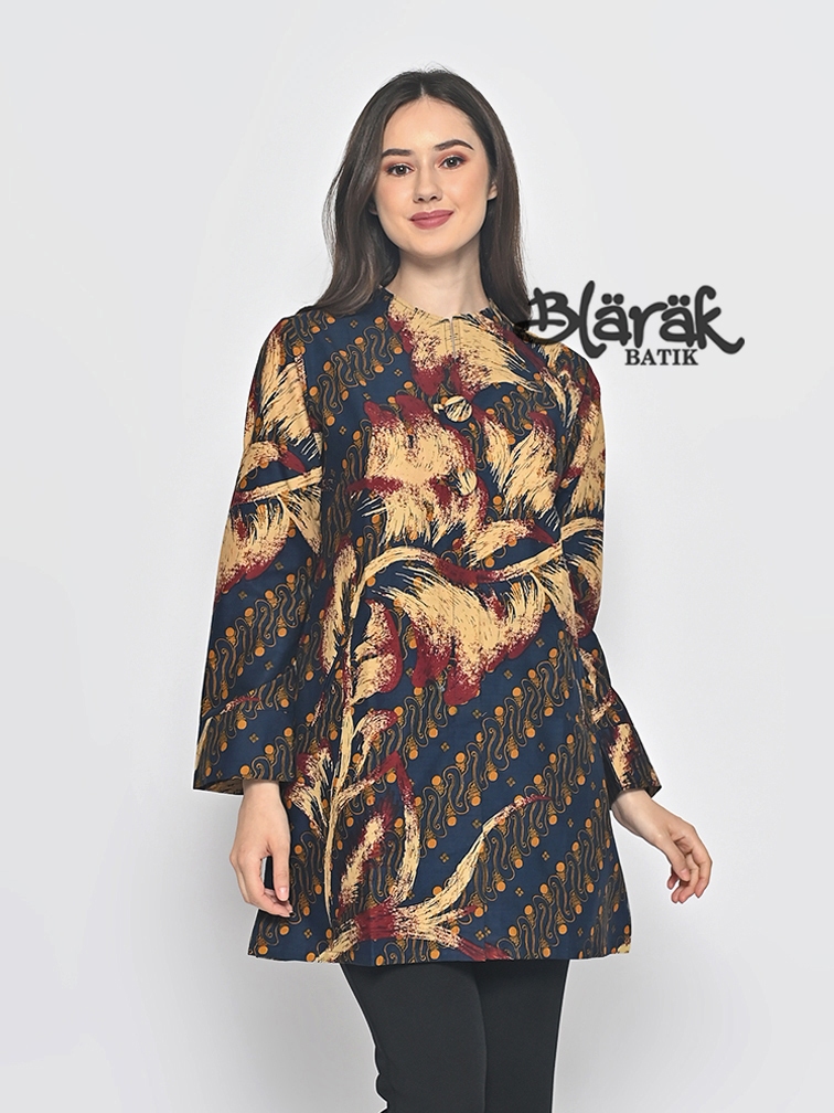 Jual Tunik Batik Wanita Premium Modern Motif Ayana Biru Blarak Batik ...