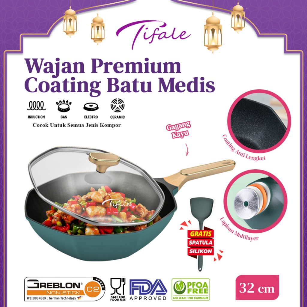 Jual Tifale Wajan Batu Medis Maifan 32 Cm Bentuk Segi Delapan KT-02 dengan Tambahan Spatula dan ...