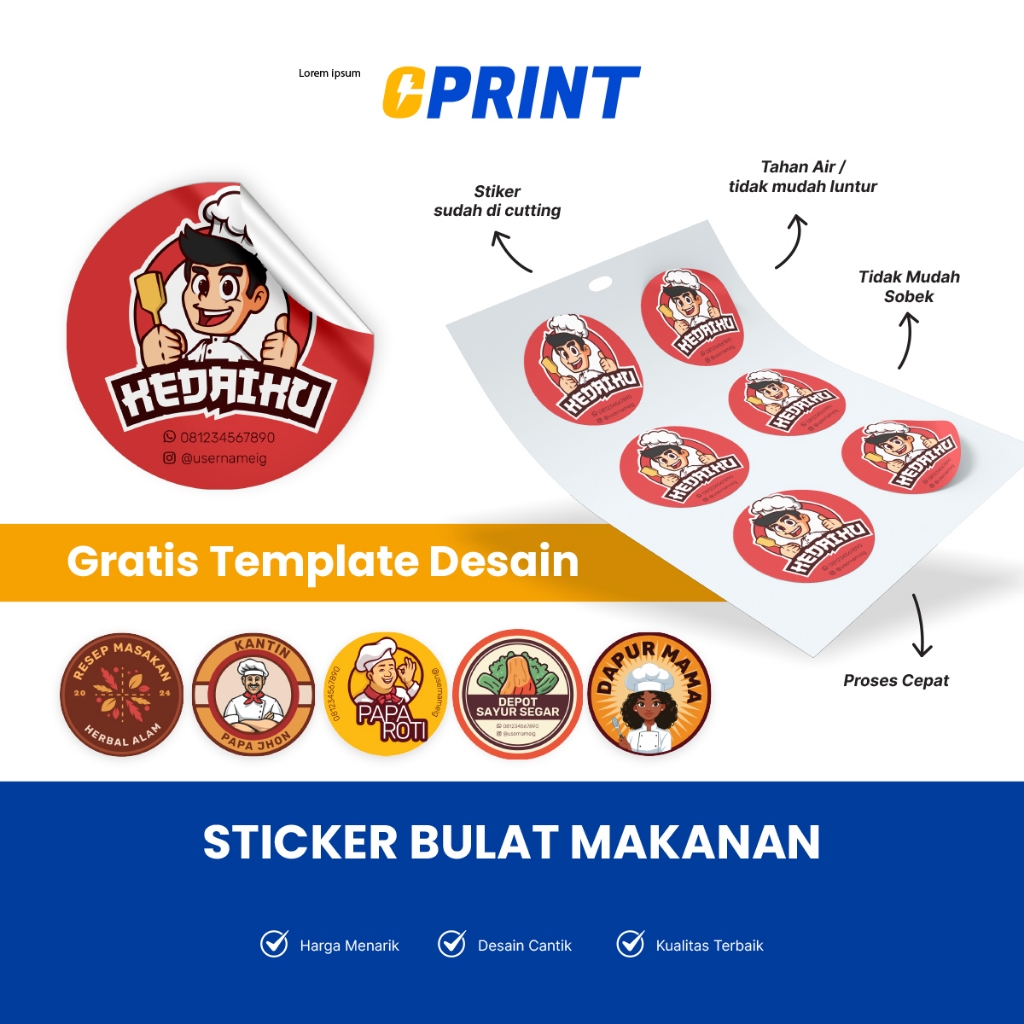 Jual Stiker Label Toko Makanan Bulat – Vinyl Anti Air | Custom Nama ...
