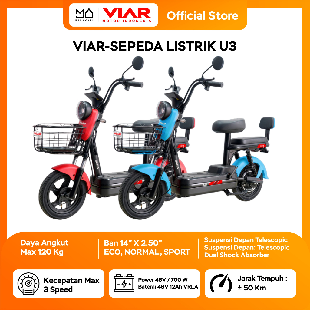 Jual SEPEDA LISTRIK VIAR U3 - Hitam | Shopee Indonesia