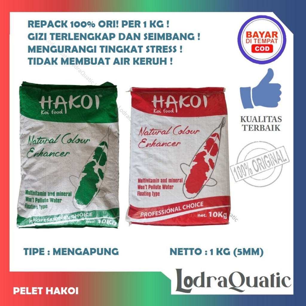Jual PROMO MURAH PELET IKAN KOI HAKOI GREEN REPACK 100% KEMASAN 1 KG ...
