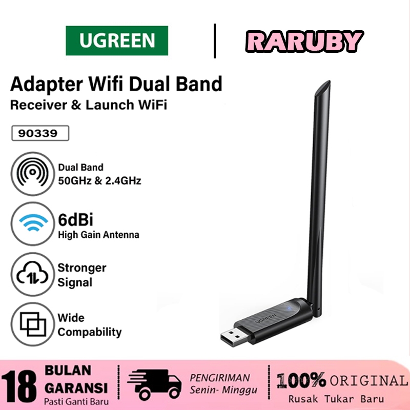 Jual Ugreen Adapter USB Dongle Wifi Wireless Receiver Penangkap Sinyal Wifi Untuk PC Laptop ...