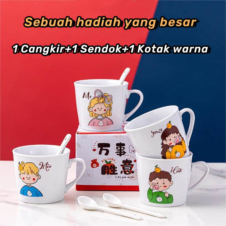Jual [COD]Mug Gagang Karakter Free Sendok / Set Cangkir Karakter Free ...