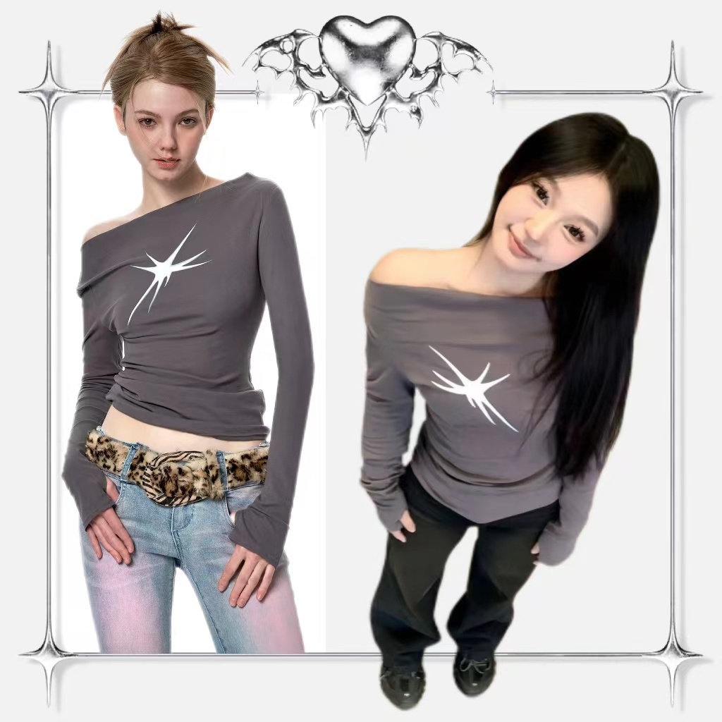 Jual one side off shoulder crop top abu-abu / y2k outfit/ baju kaos ...