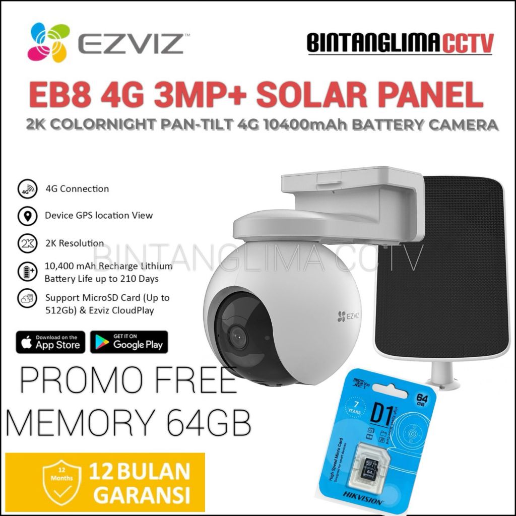 Jual Ezviz EB8 4G 2K Smart Home IP Camera Outdoor CCTV PLUS PANEL FREE ...