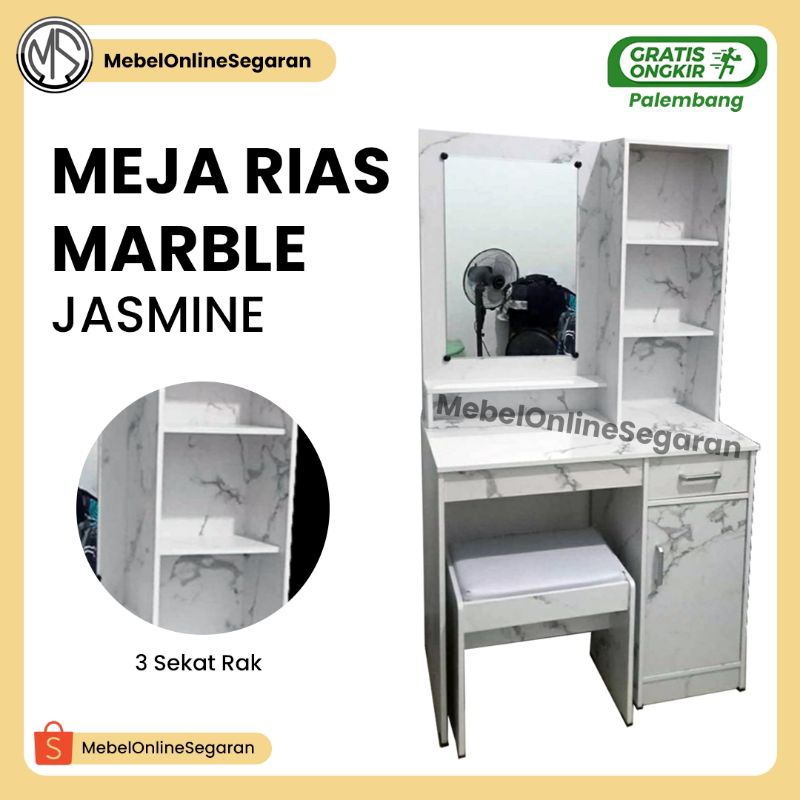 Jual Meja Rias Marble Jasmine 810 2 Laci 3 Sekat + Bangku + Kaca Cermin ...