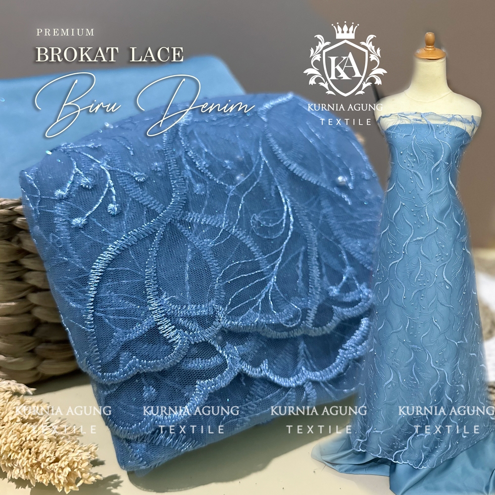 Jual Kain Bahan Kebaya Brukat Tile Mutiara Glitter Motif Salur Daun ...