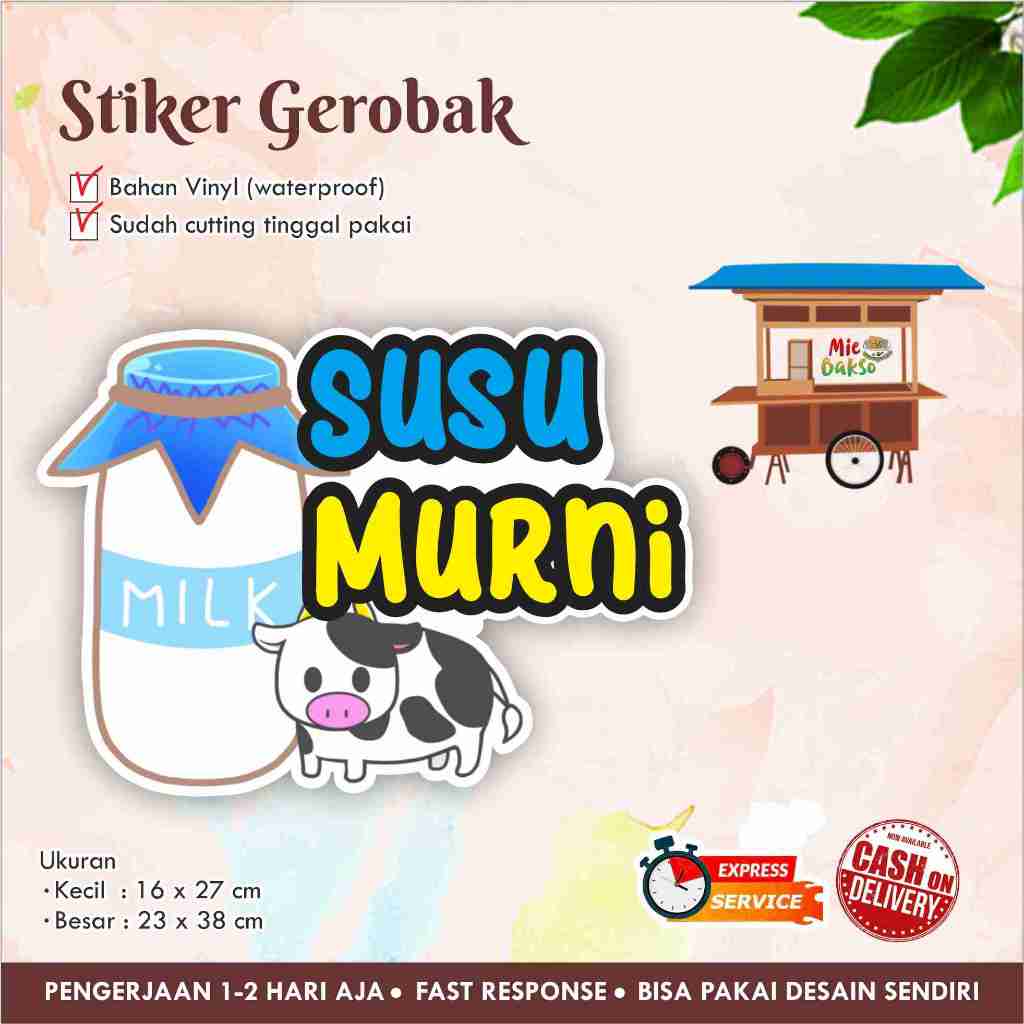 Jual STIKER KACA GEROBAK VINYL SUSU MURNI / LABEL MAKANAN | Shopee ...