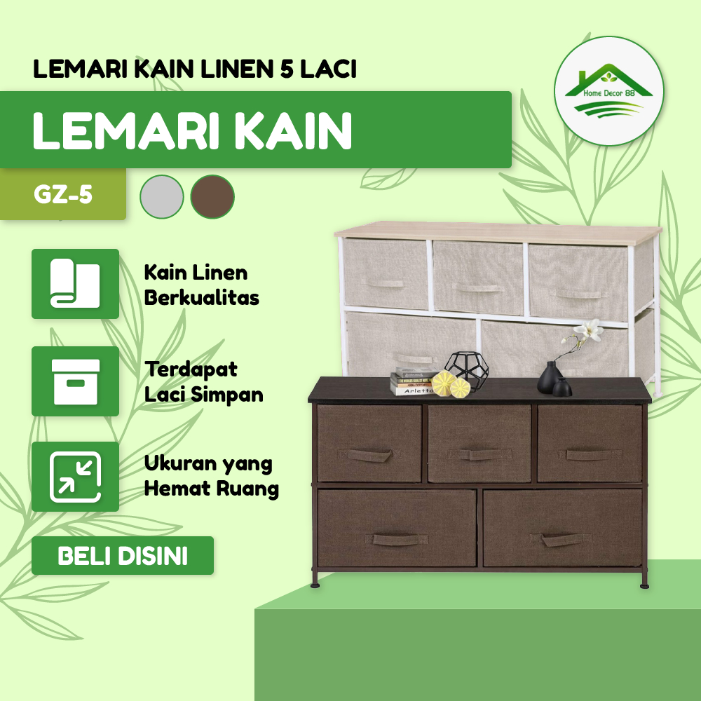 Jual Home Decor88 Official Shop Lemari 2 Tingkat 5-Laci Lemari Sisi ...