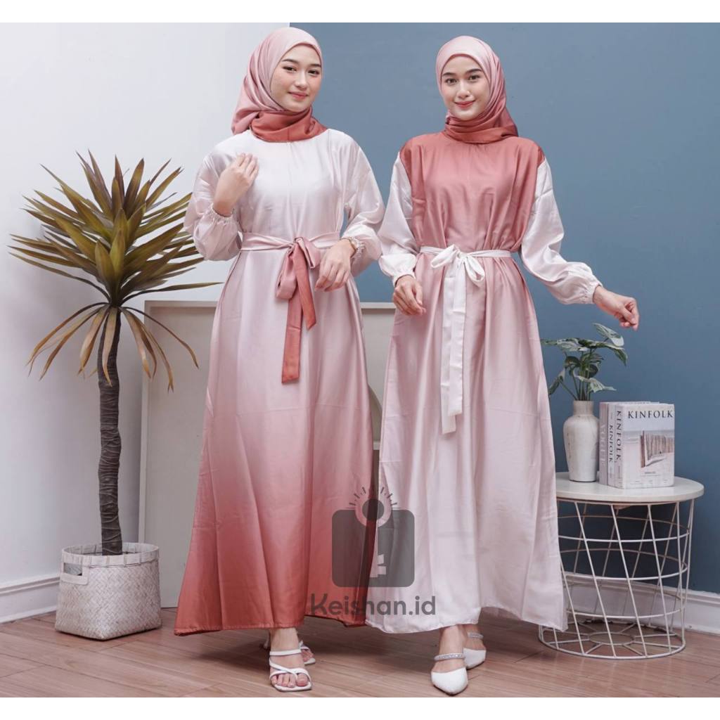 Jual Keishan.id - Luna Dress Gradasi Silk ombre Set Hijab setelan gamis ...