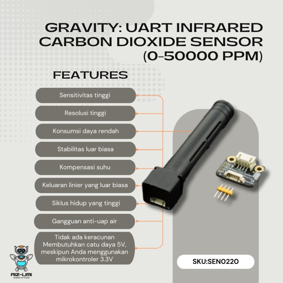 Jual Dfrobot Gravity Uart Infrared Co2 Sensor 0 50000ppm Shopee