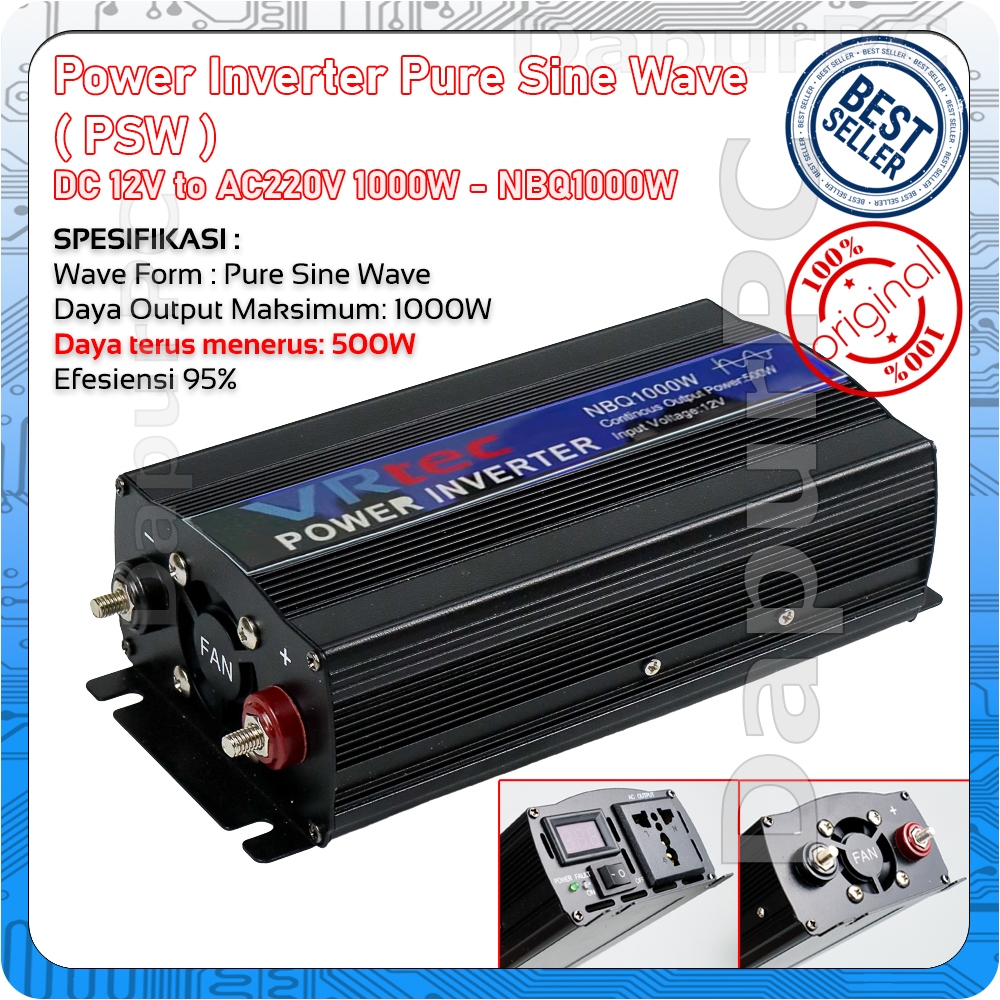 Jual VRtec Power Car Inverter 1000W PSW DC 12V to AC220V NBQ1000W untuk ...