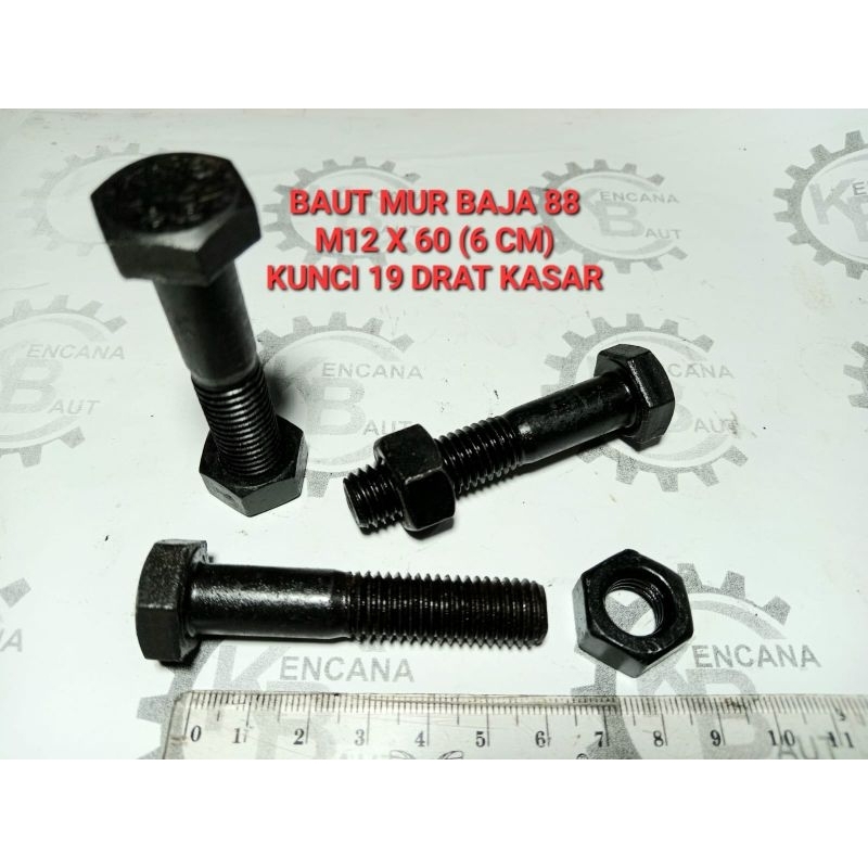 Jual BAUT MUR BAJA 88 M12 X 60 HITAM KUNCI 19 PANJANG 6 CM | Shopee Indonesia