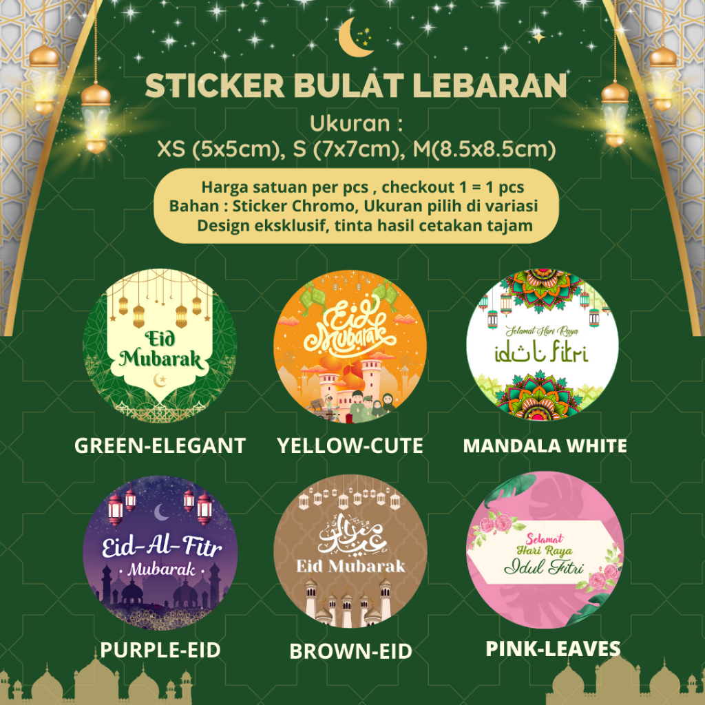 Jual Stiker Toples Lebaran | Sticker Idul Fitri Toples Bulat Mubarak ...