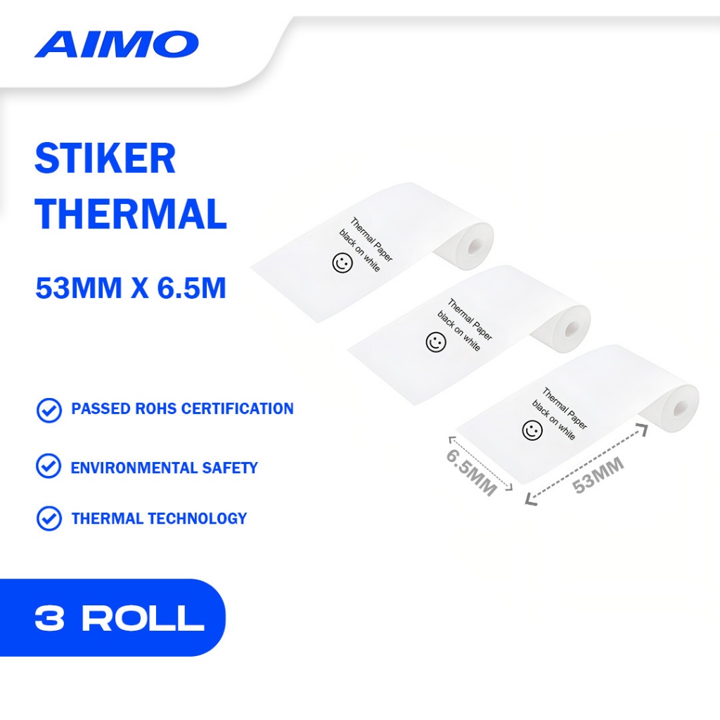 Jual AIMO Sticker Thermal Paper 53x6.5mm Color / Sticker Roll Paper ...