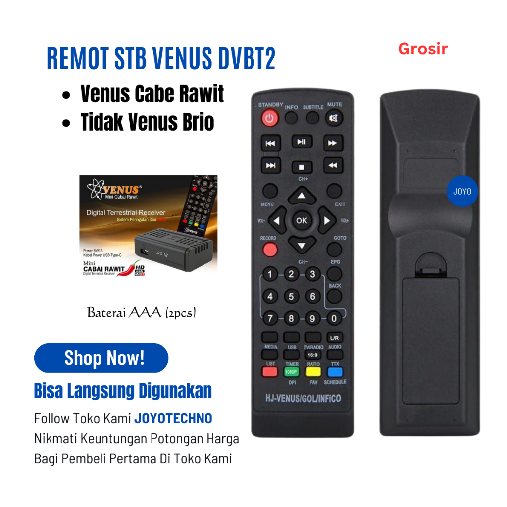 Jual Remote STB Venus Cabe Rawit Original / Remot STB DVB T2 Venus ...