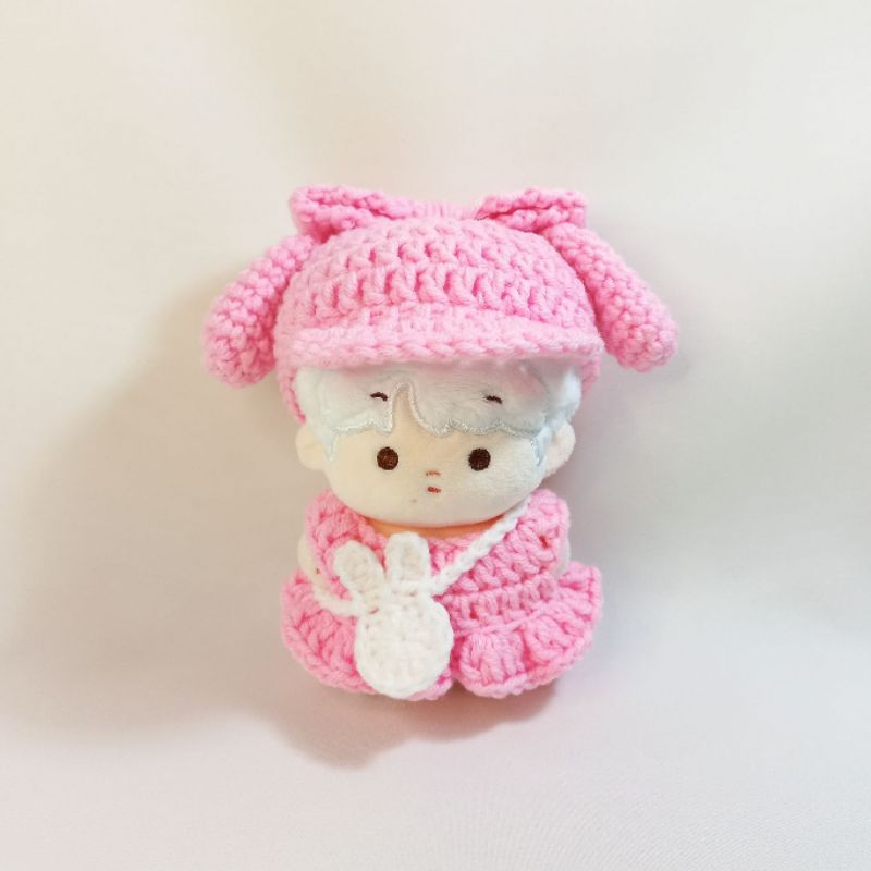 Jual [10CM] KPop Doll Ribbon Bunny Outfit Set : Hat & Dress (Free Sling ...