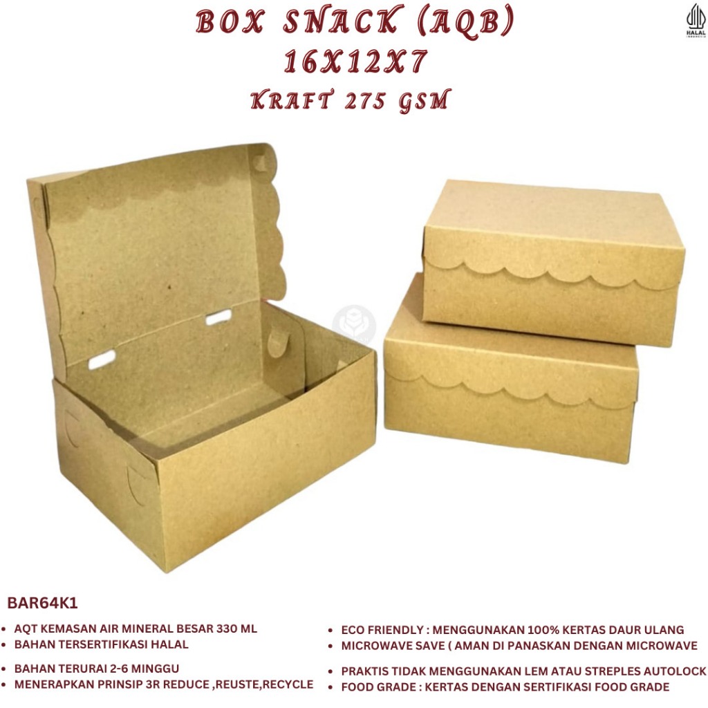Jual Box Snack 16x12 Snack Dus Aqua Bahan 275 Gsm (BAR64K1-16X12x7 Cm ...