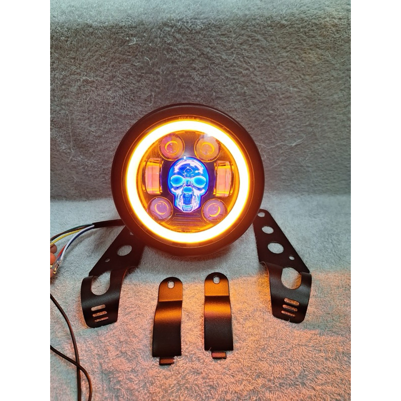 Jual lampu depan daymaker LED almunium 5.7inch bulat tengkorak set ...