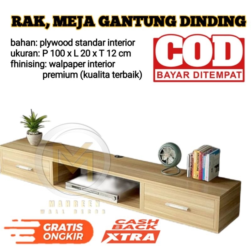 Jual Rak Tv Dinding Minimalis 2 Laci 100x20x12 Tempat Penyimpanan Meja ...