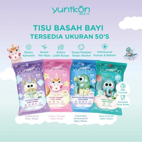 Jual Yunikon Baby Wipes 50 Sheets | Diaper Change - Hand & Mouth ...