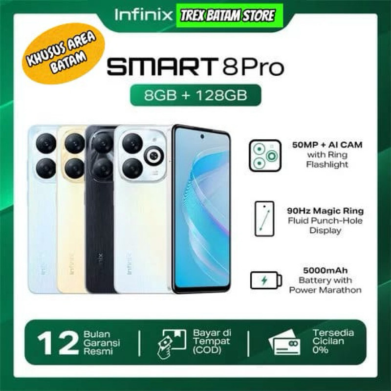 Jual INFINIX SMART 8 PRO 8/128 GB NEW 2024 50MP GARANSI RESMI [ BATAM ] | Shopee Indonesia