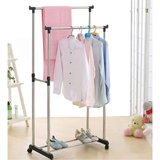Jual DOUBLE Rod Rack - Rak Gantung Baju 2 Lapis + Roda | Shopee Indonesia