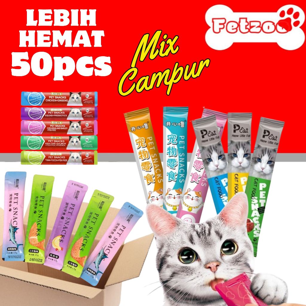Jual 50pcs Snack kucing Cemilan Kucing Makanan hewan peliharaan snack ...