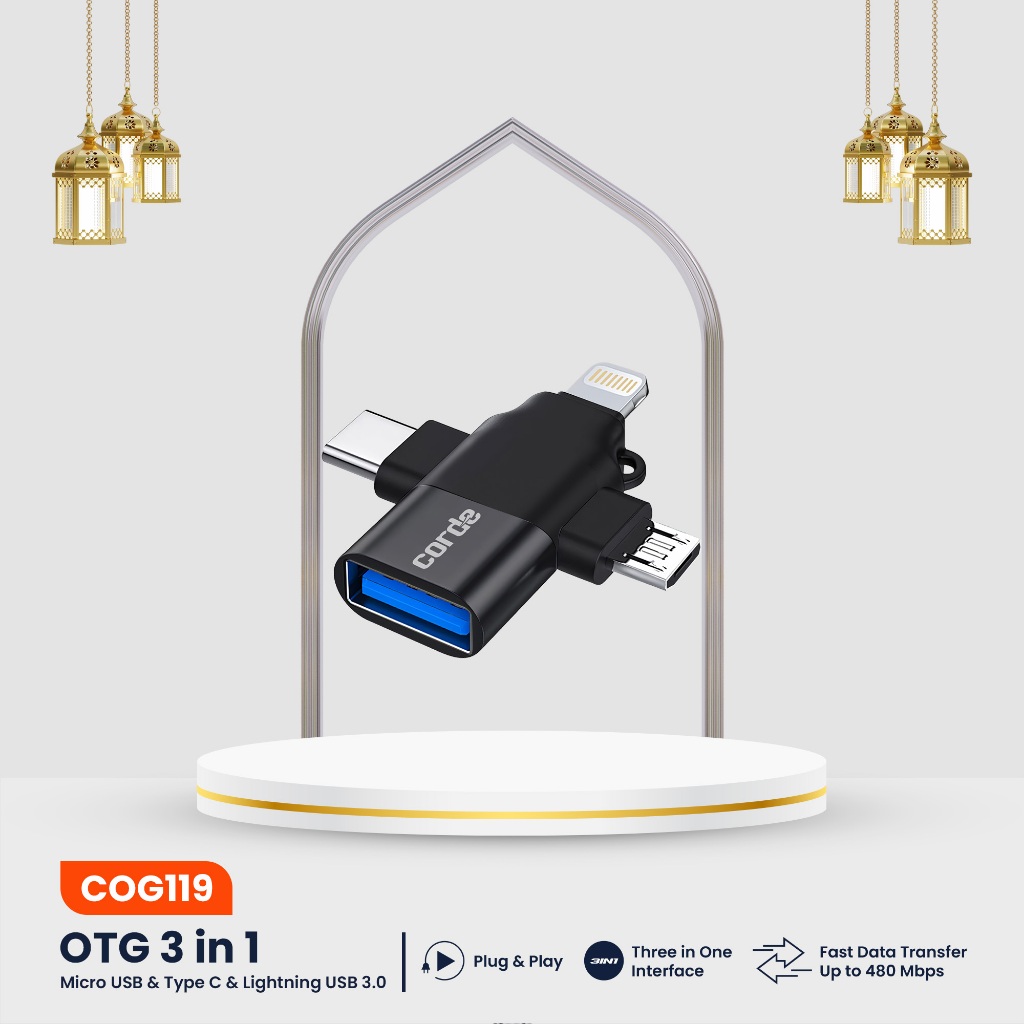 Jual CORDE OTG USB 3 in 1 Lightning & Micro USB & Type C USB 3.0 ...