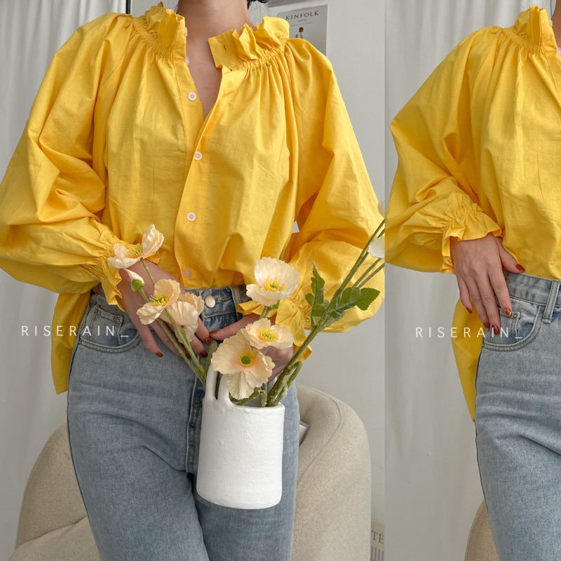 Jual Day oversize puffy blouse - kemeja wanita lengan balon blus ruffle ...