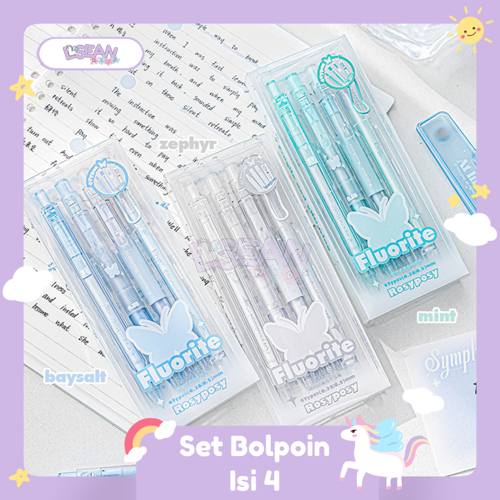Jual SET BOLPEN ISI 4 MOTIF AESTHETIC KOREAN PEN IN BOX 0.38 mm 0.5 mm ...