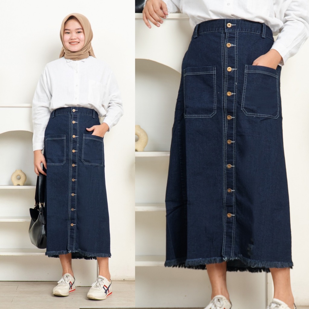Jual ROK JEANS PANJANG SPAN JUMBO BIGSIZE WANITA . ROK JEANS JUMBO FULL ...