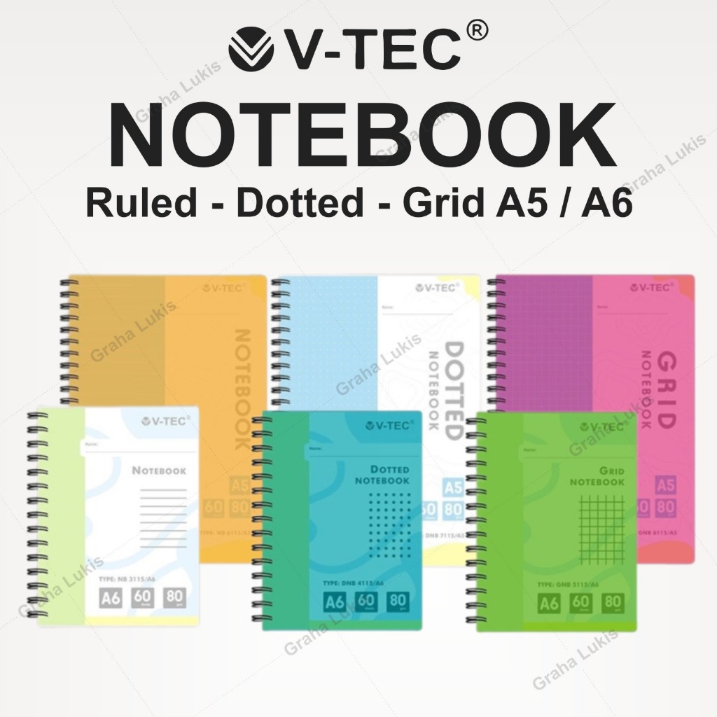 Jual V-TEC NOTEBOOK SPIRAL A5 / A6 - RULED / GRID / DOTTED | Shopee Indonesia